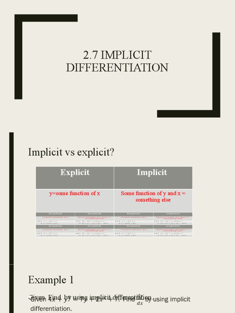 2.7 Implicit Differentiation | PDF