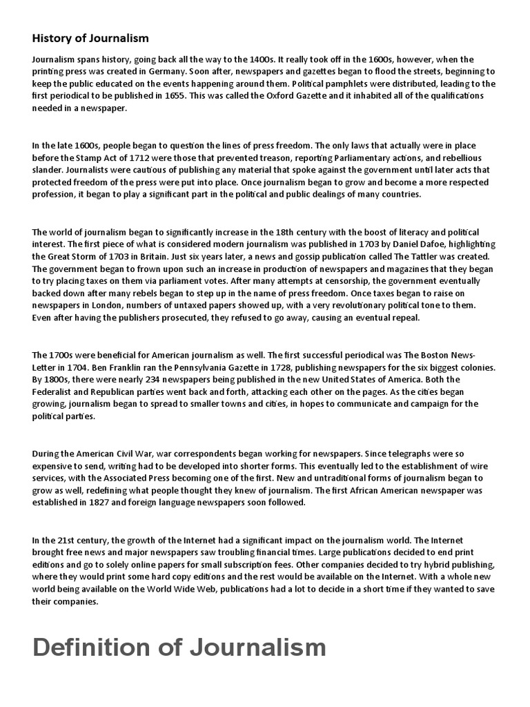 History of Journalism | PDF | Journalism | News