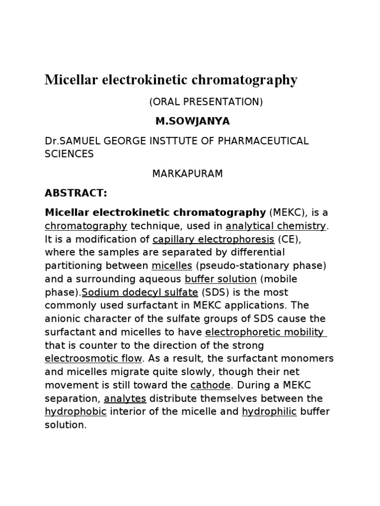 Abstract: Micellar Electrokinetic Chromatography (MEKC), Is A | PDF ...