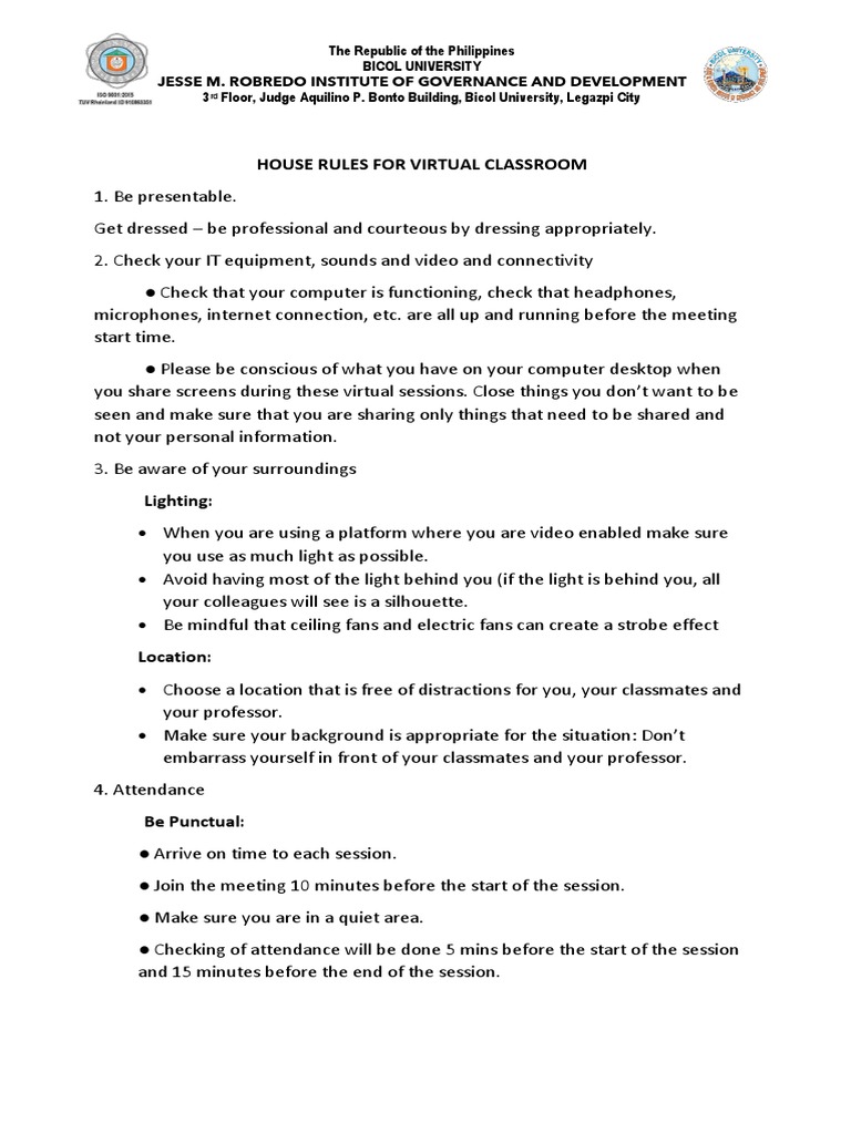 House Rules For Virtual Classroom | PDF | Computing And Information ...