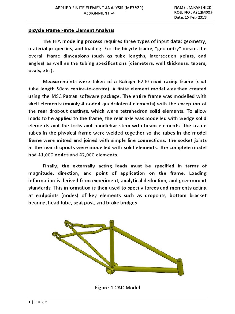 Bicycle Frame Finite Element Analysis | PDF | Finite Element Method ...