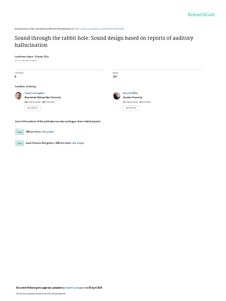 Stuart Cunningham - Sound Through The Rabbit Hole Sound Design Based On ...