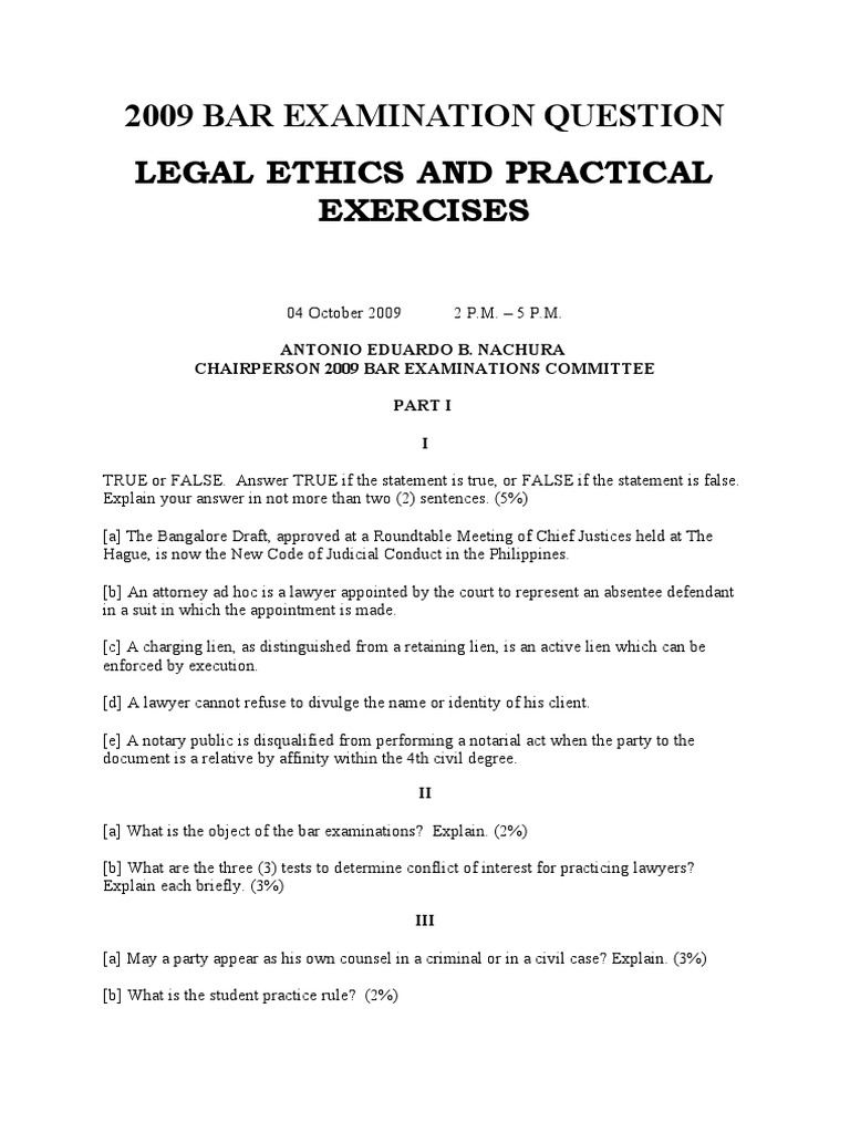 2009 Bar Exam Legal Ethics | PDF | Lawyer | Practice Of Law