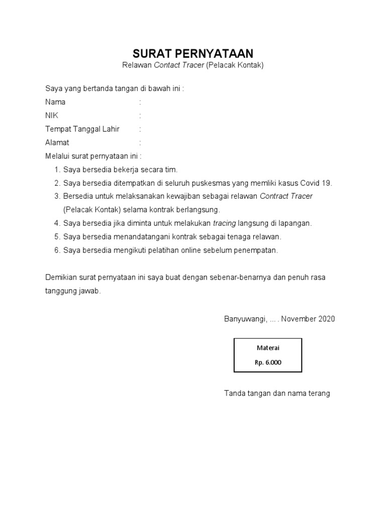 Format Surat Pernyataan Tenaga Relawan | PDF
