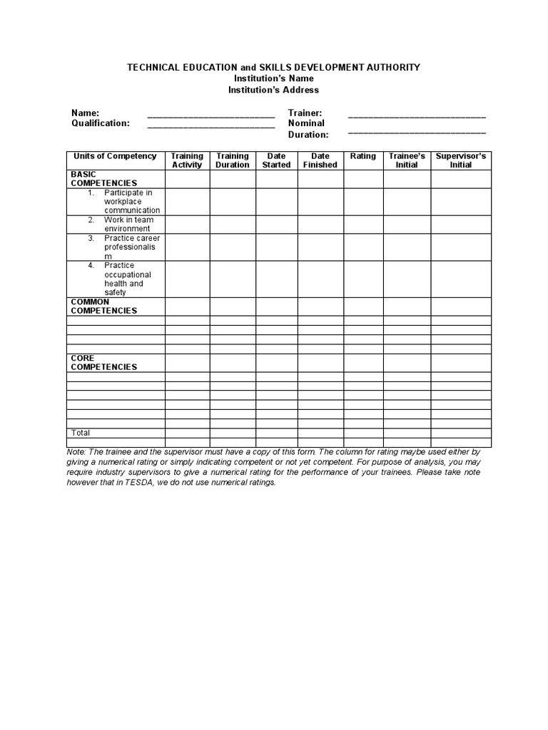 Trainee Progress Sheet | PDF