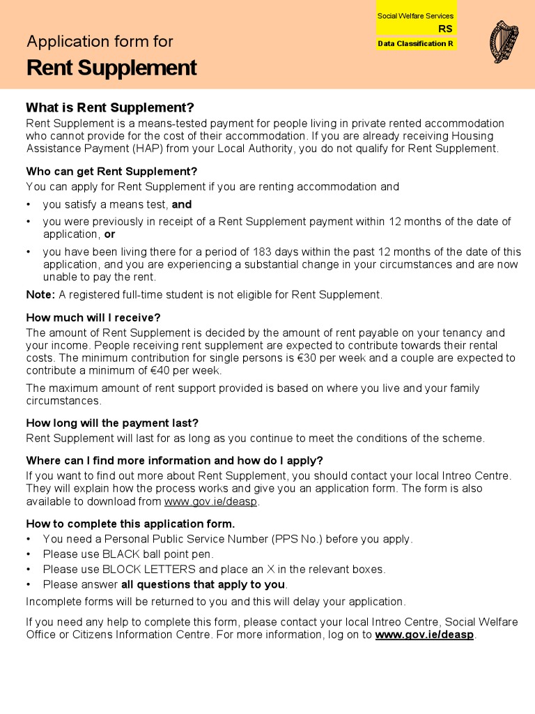Rent Supplement: Application Form For | PDF | Landlord | Identity Document