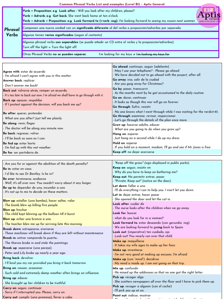 Lista Phrasal Verbs B1 - Aptis PDF | PDF | Semantic Units | Morphology