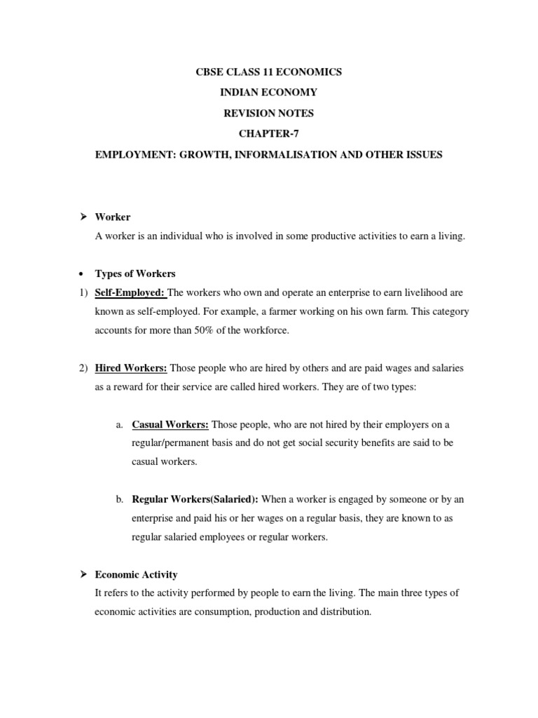 Cbse Class 11 Economics Indian Economy Revision Notes Chapter-7 ...
