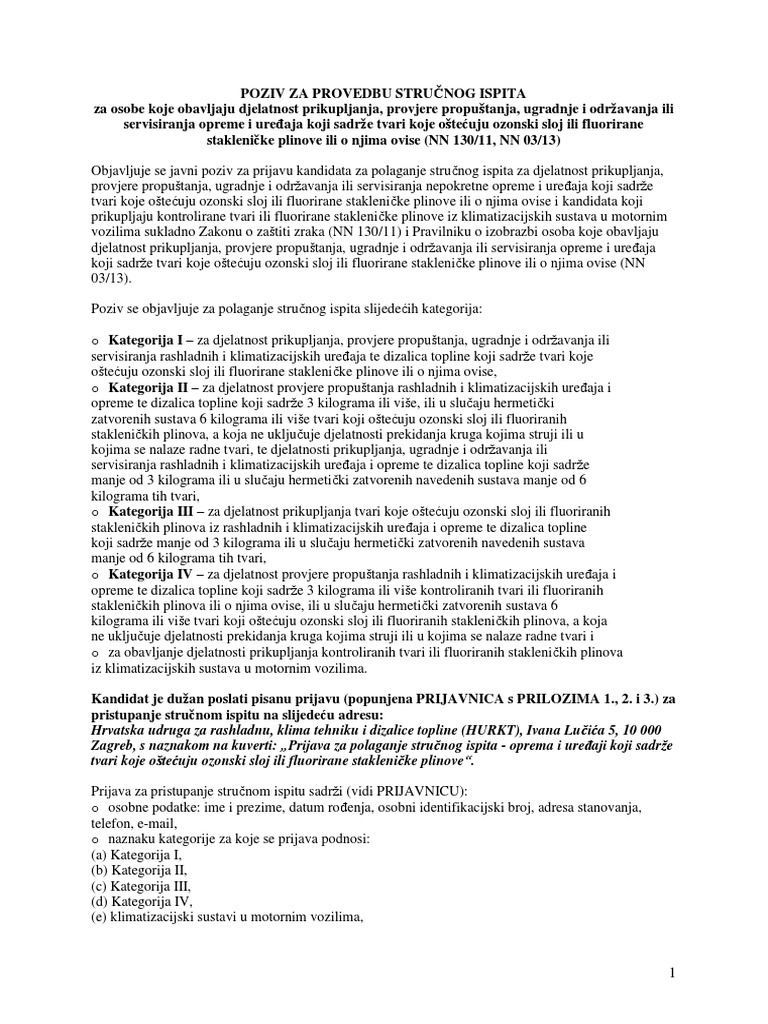 Objava Poziva Za Ispit HURKT Opci PDF | PDF