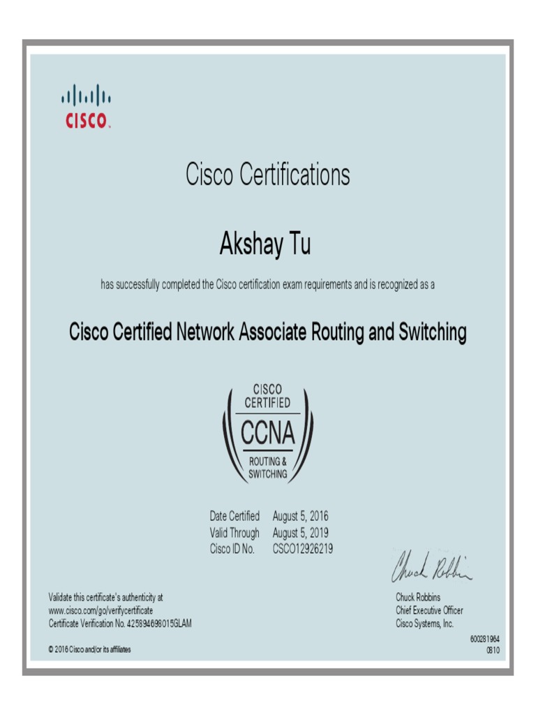 CCNA Certificate | PDF
