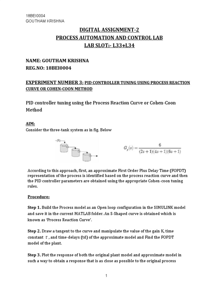 Digital Assignment-2 Process Automation and Control Lab LAB SLOT:-L33+L34 | PDF | Control Theory ...