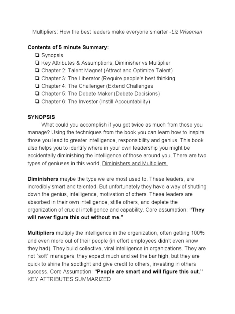 Multipliers - How The Best Leaders Make Everyone Smarter | PDF ...