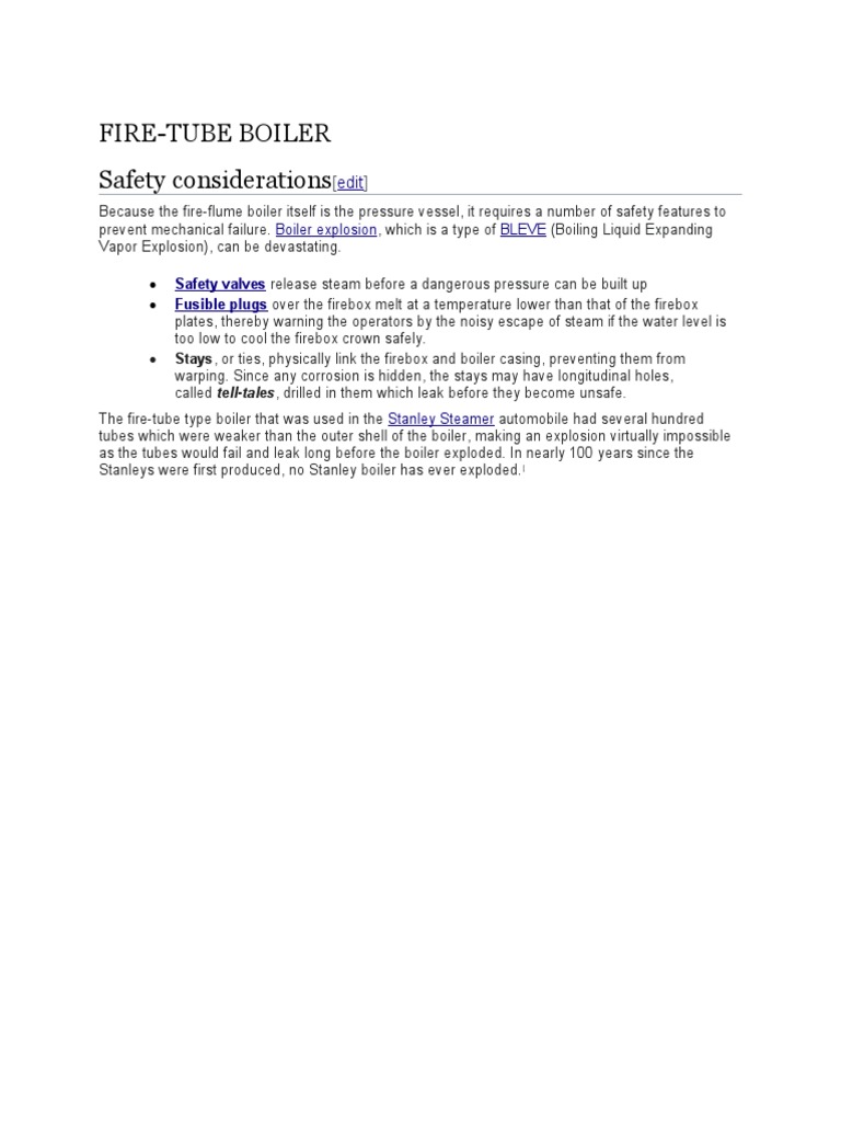 Fire-Tube Boiler Safety Considerations: Safety Valves Fusible Plugs | PDF
