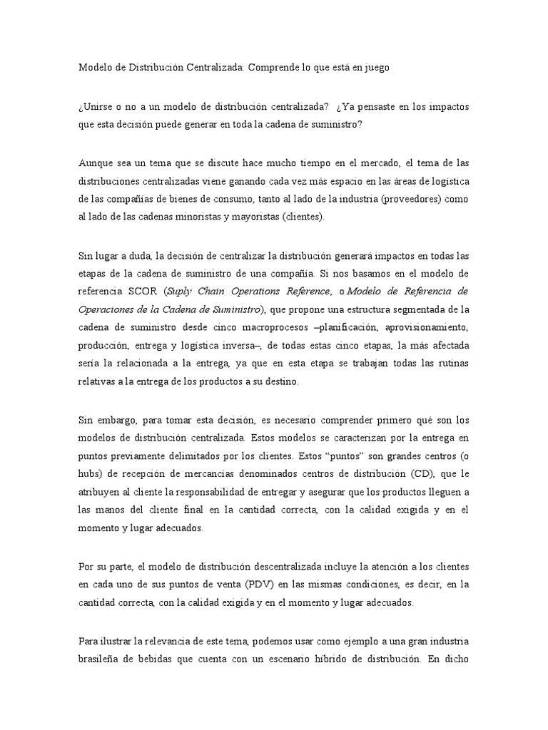 Modelo de Distribución Centralizad1 | PDF | Logística | Los consumidores