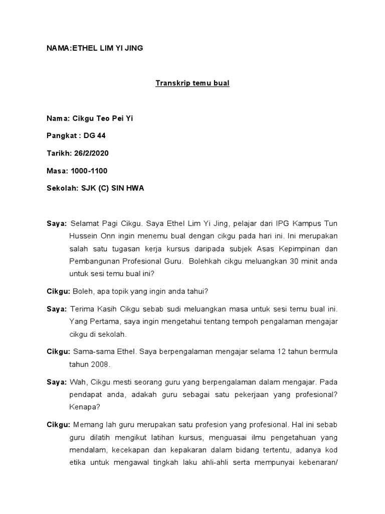 Transkrip Temu Bual. | PDF