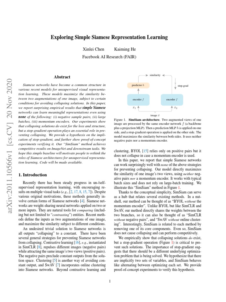 Exploring Simple Siamese Representation Learning | PDF | Data Compression | Applied Mathematics