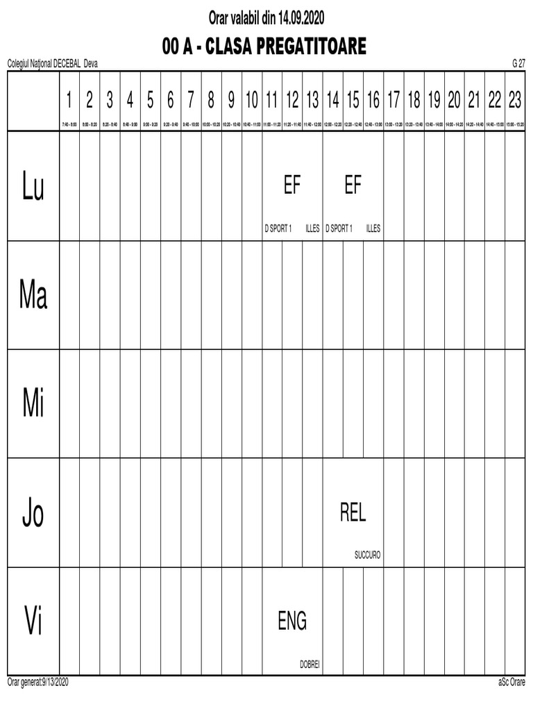 01 - Orar 14.09.2020 - Elevi | PDF
