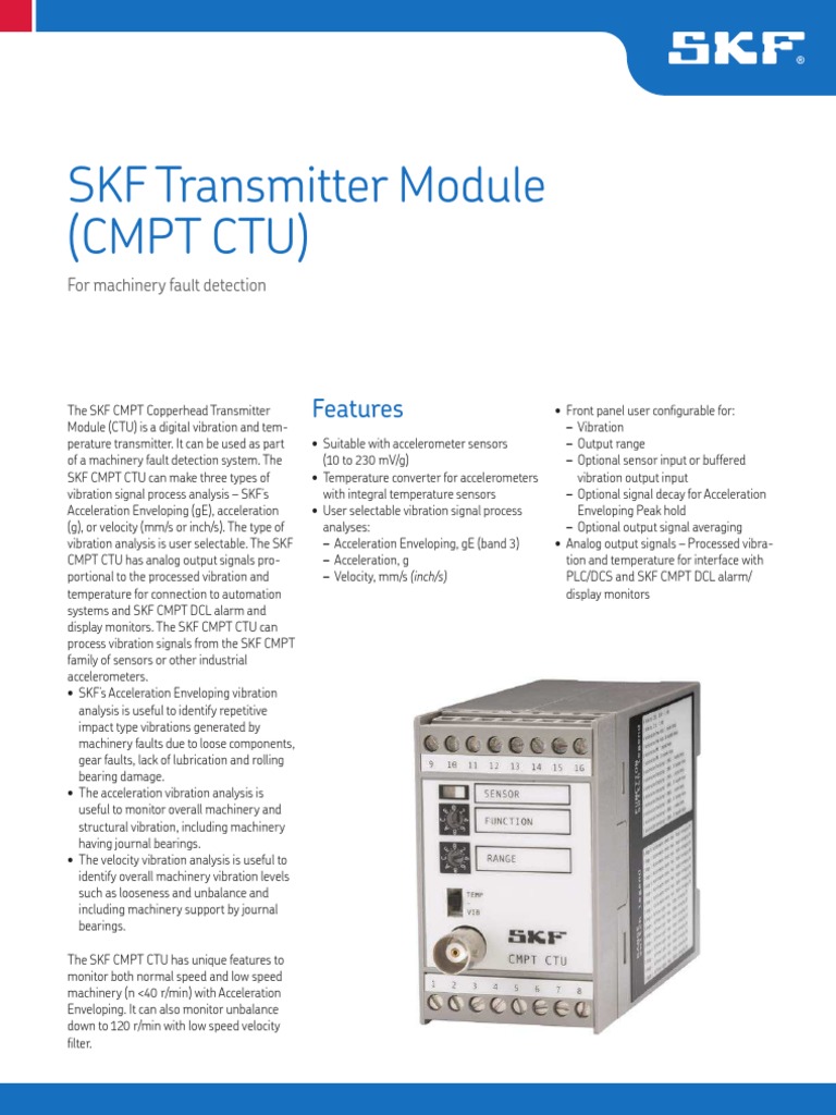 SKF Transmitter Module (CMPT Ctu) : Features | PDF | Accelerometer | Sensor