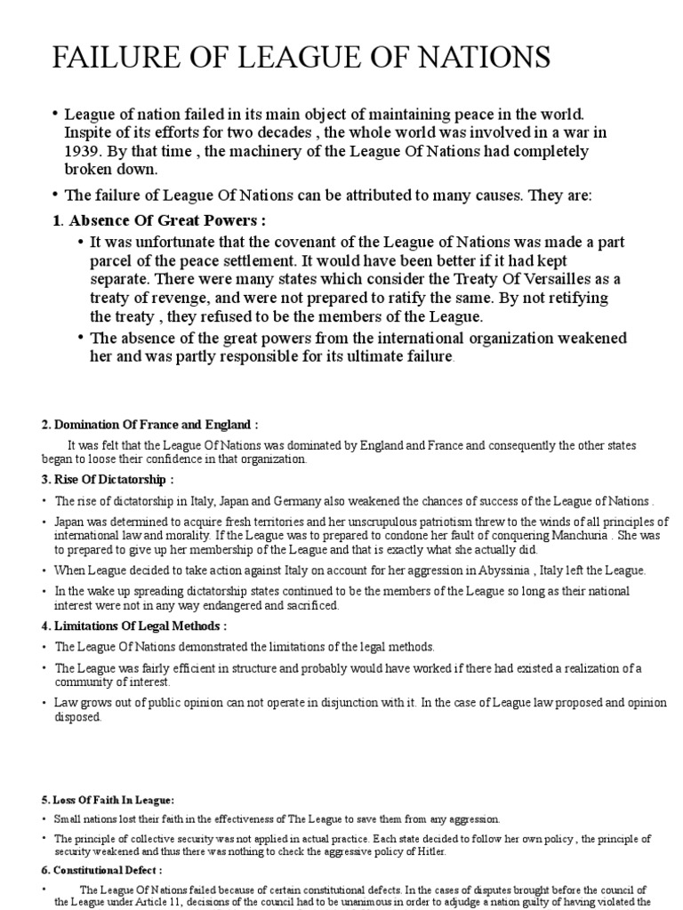 Failure of League of Nations | PDF | League Of Nations | International ...