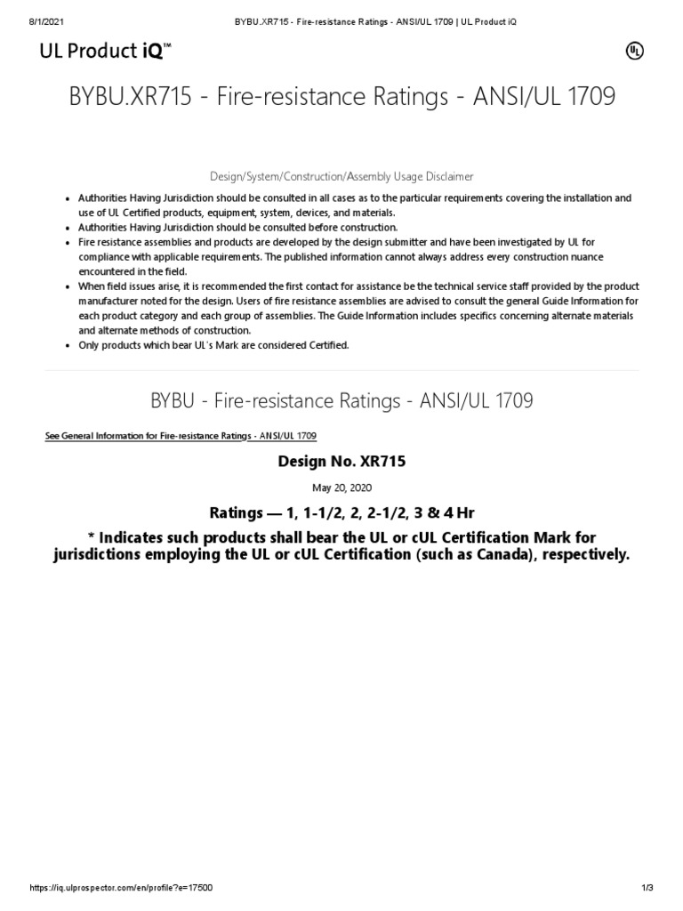 BYBU - XR715 - Fire-Resistance Ratings - ANSI - UL 1709 - UL Product Iq ...