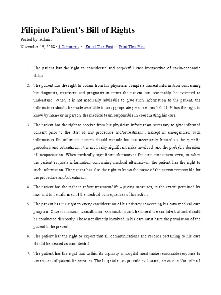 Bill of Rights | PDF | Patient | Hospital