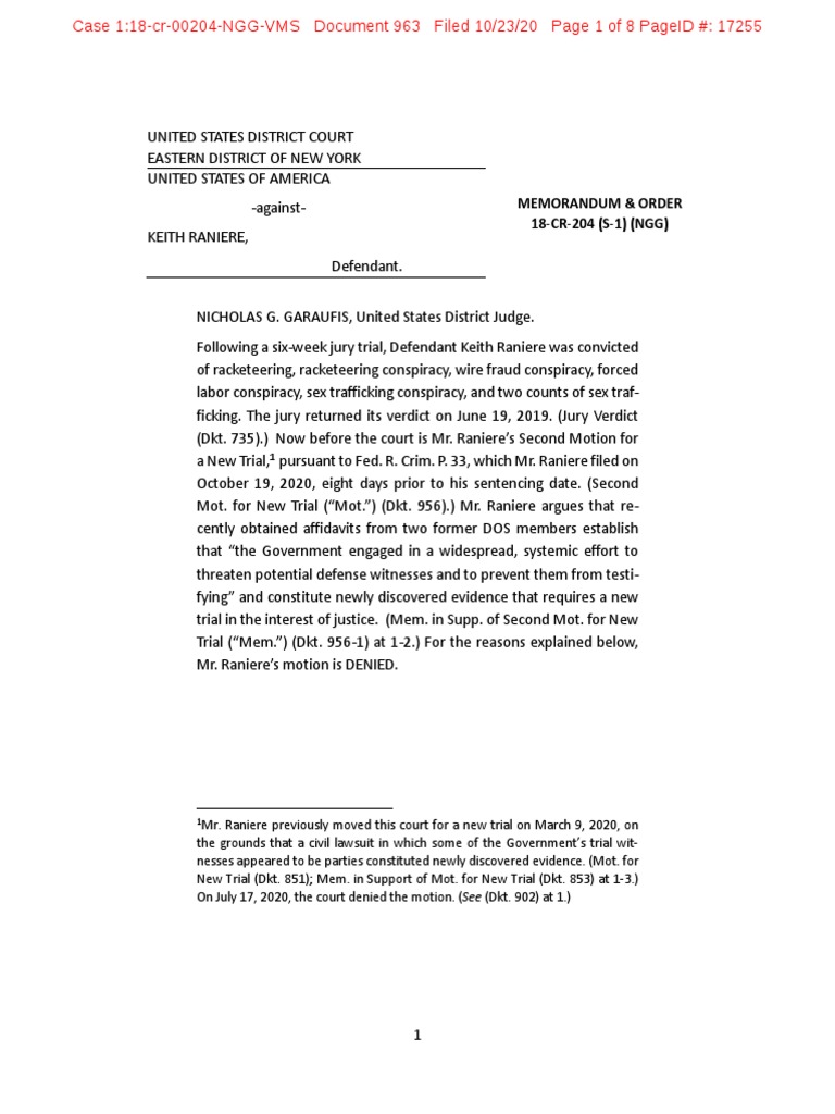 DKT 963: Judge Denies Motion For New Trial Based On Witness ...