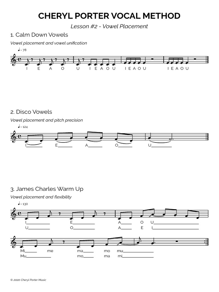 L02 Vowel Placement - Cheryl Porter Vocal Method | PDF | Singing ...