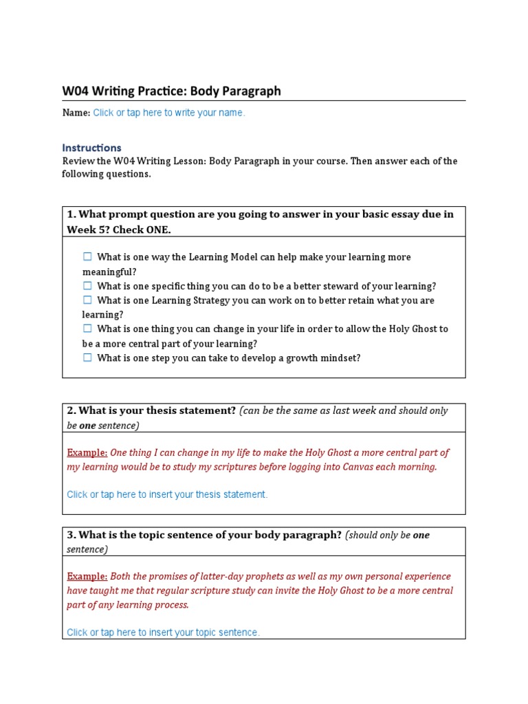 Body Paragraph Writing Guide | PDF | Self-Improvement