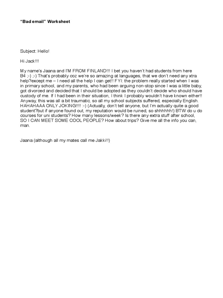 Bad Email Worksheet Pdf