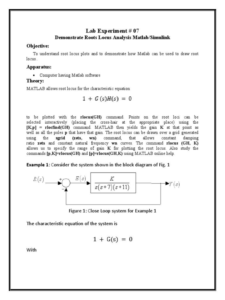 Root Locus Analysis Using MATLAB: A Laboratory Demonstration | PDF | Applied Mathematics ...