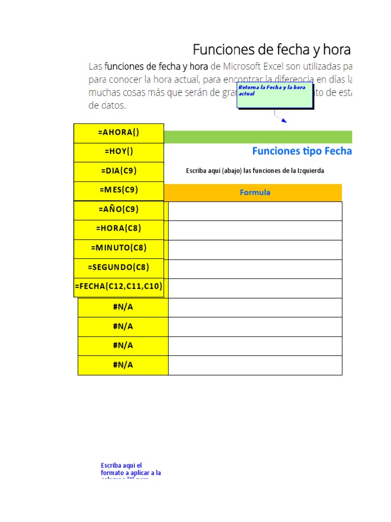 Funciones y Formatos de Fecha Excel | PDF | Microsoft Excel | Microsoft