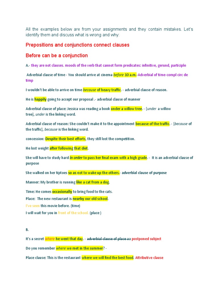 Handout - Mistakes From Assignment - To Discuss | Download Free PDF | Clause | Verb