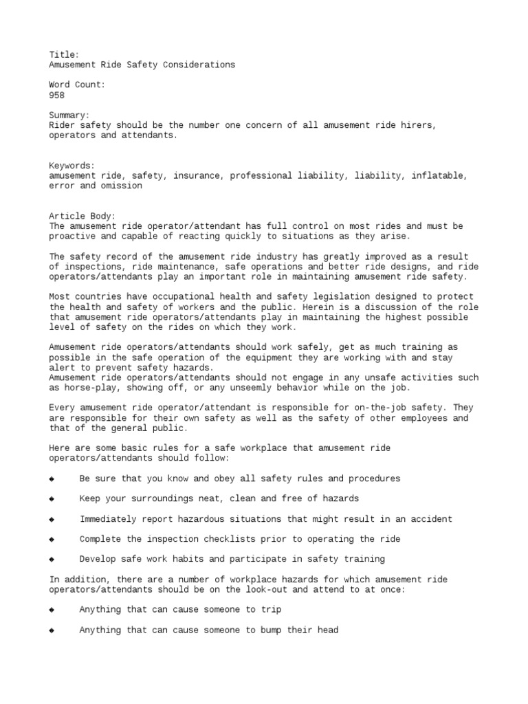 Amusement Ride Safety Considerations | PDF | Safety | Occupational ...