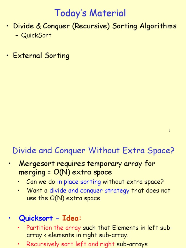 Today's Material: - Divide & Conquer (Recursive) Sorting Algorithms | PDF | Computer Science ...