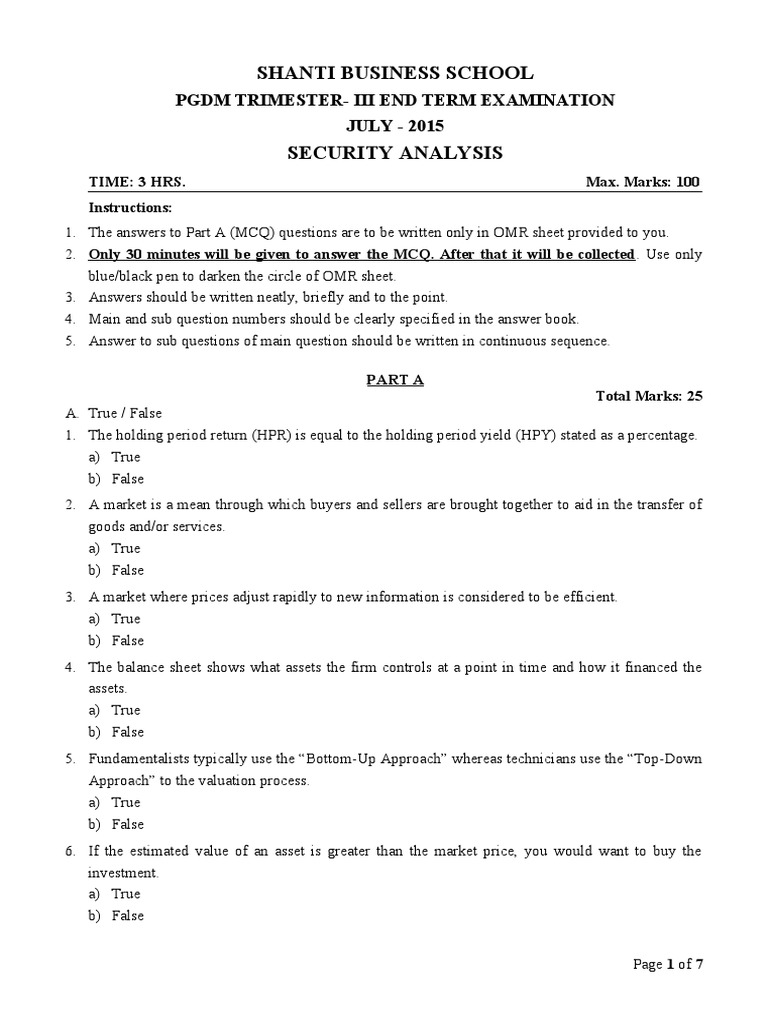 Security Analysis Question Paper | PDF | Price–Earnings Ratio ...