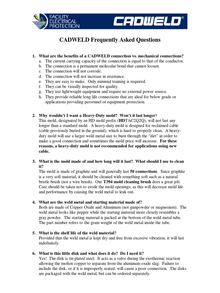 CADWELD Frequently Asked Questions | PDF | Welding | Construction