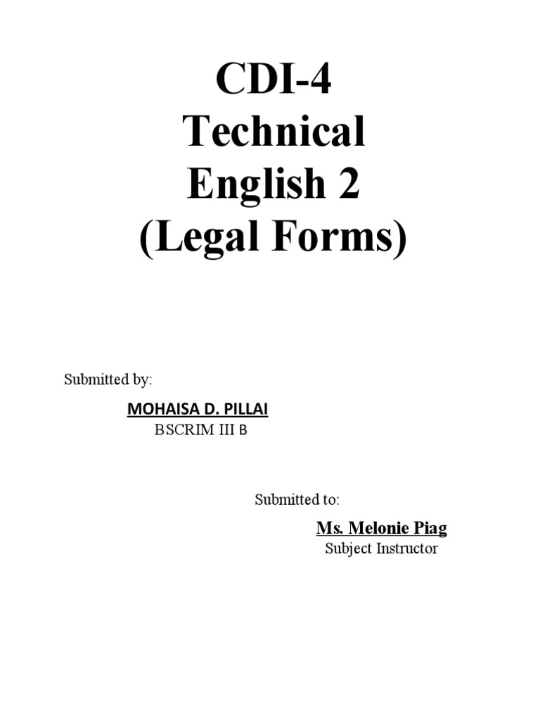 CDI-4 Technical English 2 (Legal Forms) : Mohaisa D. Pillai | PDF ...