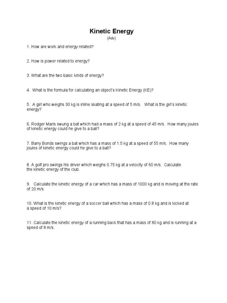 Advanced Kinetic Energy Calculations | PDF