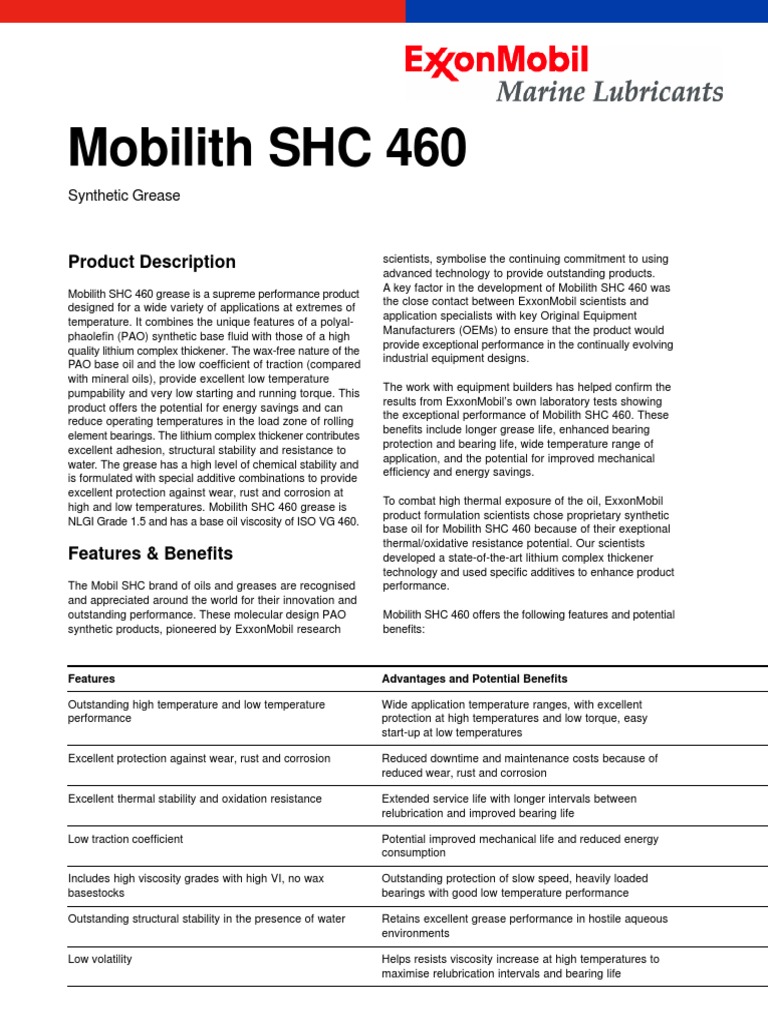 Mobilith SHC 460: Product Description | PDF | Chemical Substances ...
