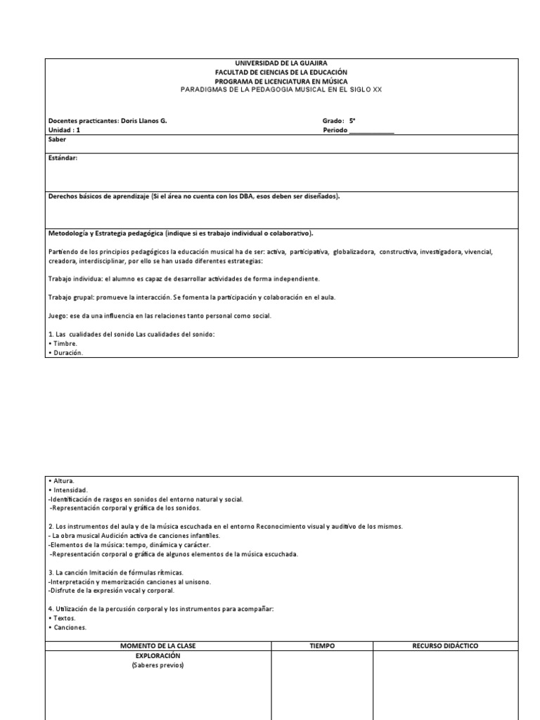 Modelo para Planificar Una Clase | PDF | Sonido | Salón de clases Modelo para Planificar Una Clase | PDF | Sonido | Salón de clases