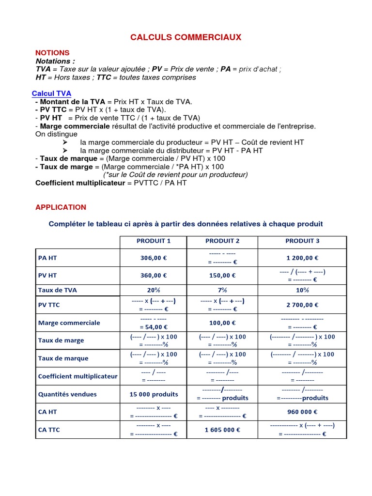 Calculs Commerciaux | PDF | Finance et gestion monétaire