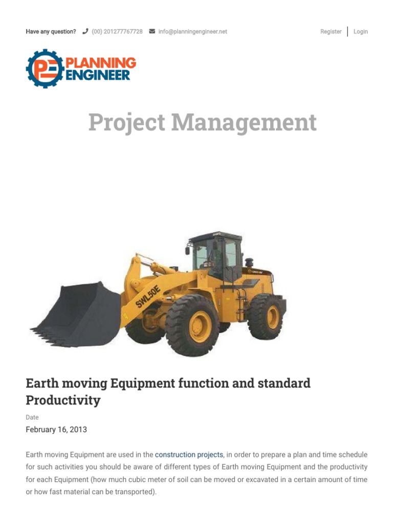 Earth Moving Equipment Function and Standard Productivity | PDF ...