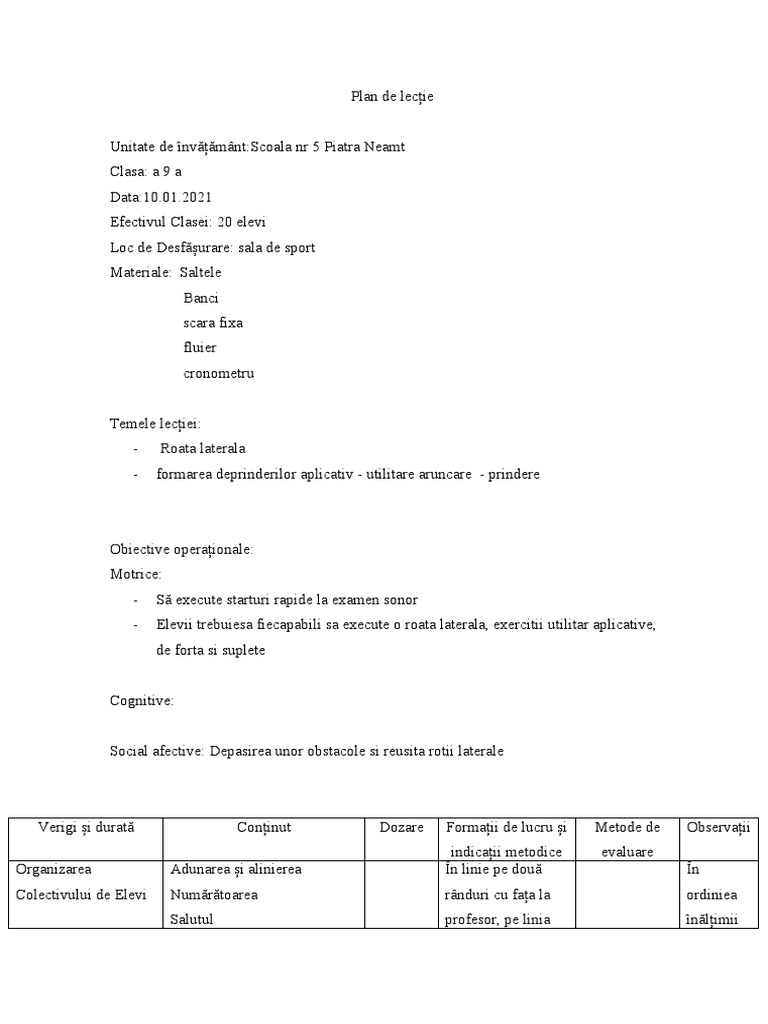 Plan de Lectie Model | PDF