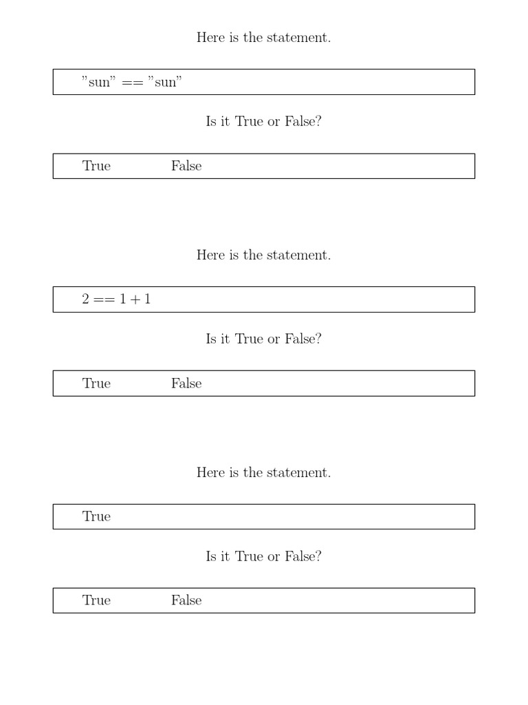 True False Programming Worksheet For Children | PDF