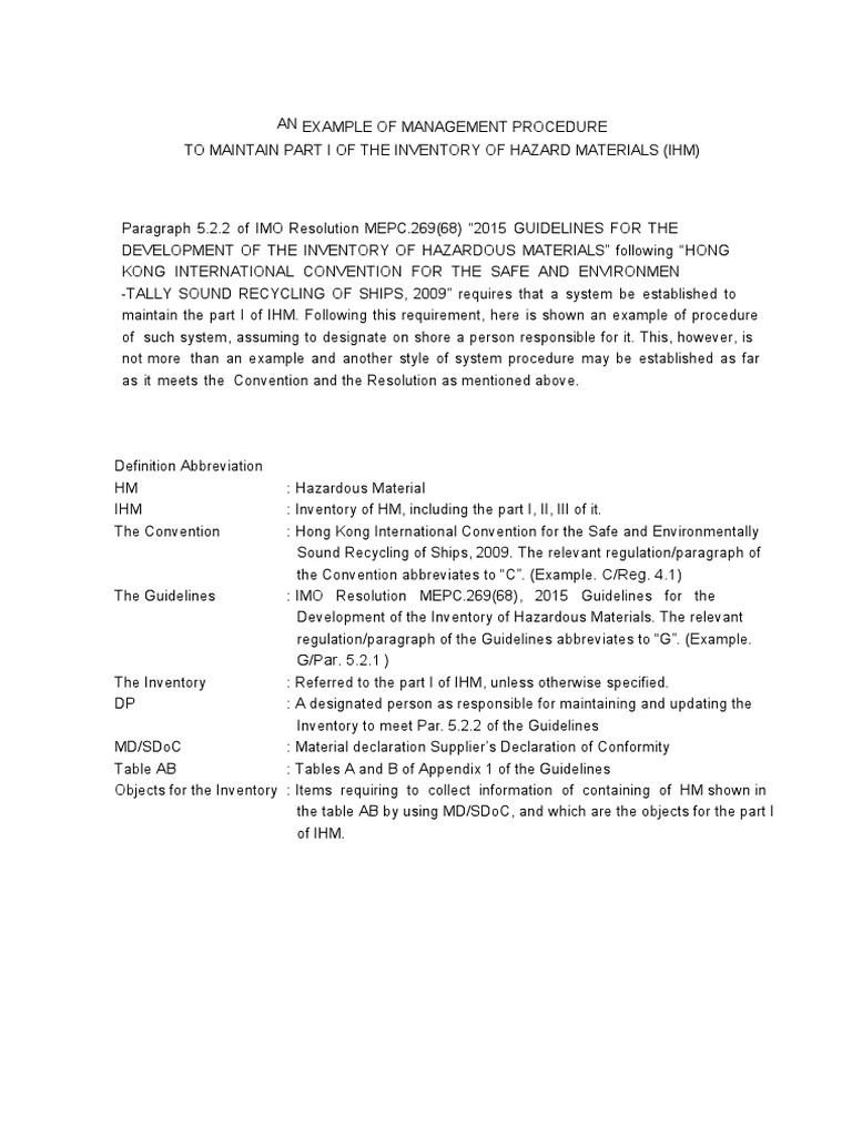 Example Maintain IHM | PDF | Hazardous Waste | Inventory