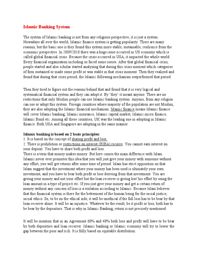 Islamic Banking System | PDF | Islamic Banking And Finance | Partnership
