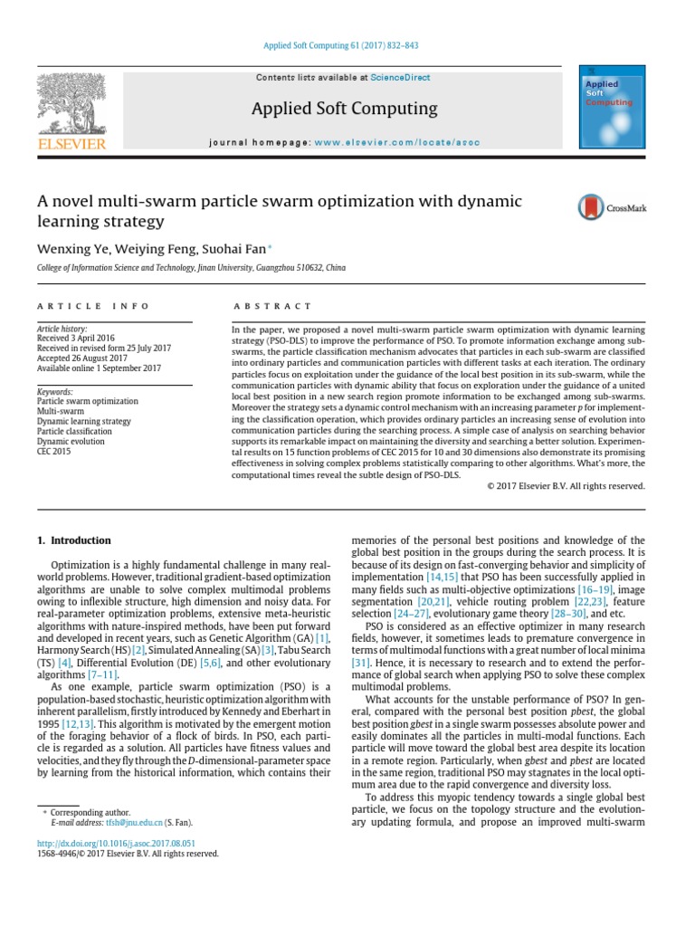 A Novel Multi Swarm Particle Swarm Optimization With Dynamic Learning Strategy Pdf