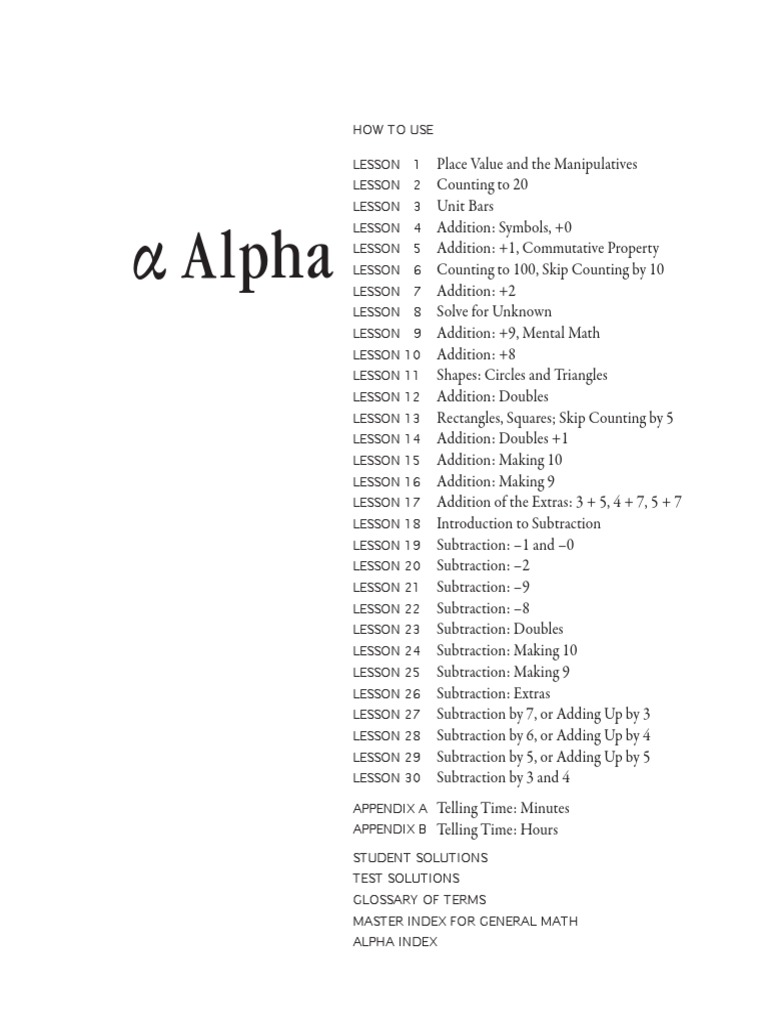 Alpha Table of Contents | PDF