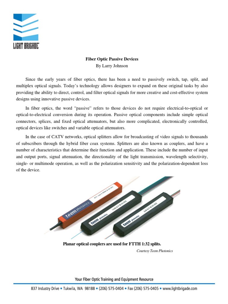 Fiber Optic Passive Devices: Courtesy Teem Photonics | PDF | Wavelength ...