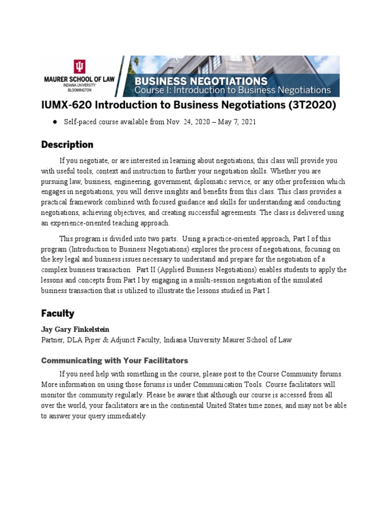 IUMX-620 Introduction To Business Negotiations (3T2020) : Description ...